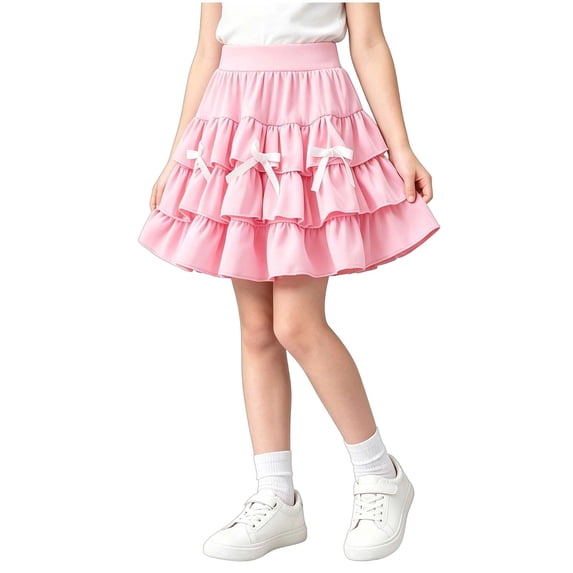FRSASU Girl's Bow Tie Mini Skirt with Shorts Underneath A Line Layered ...