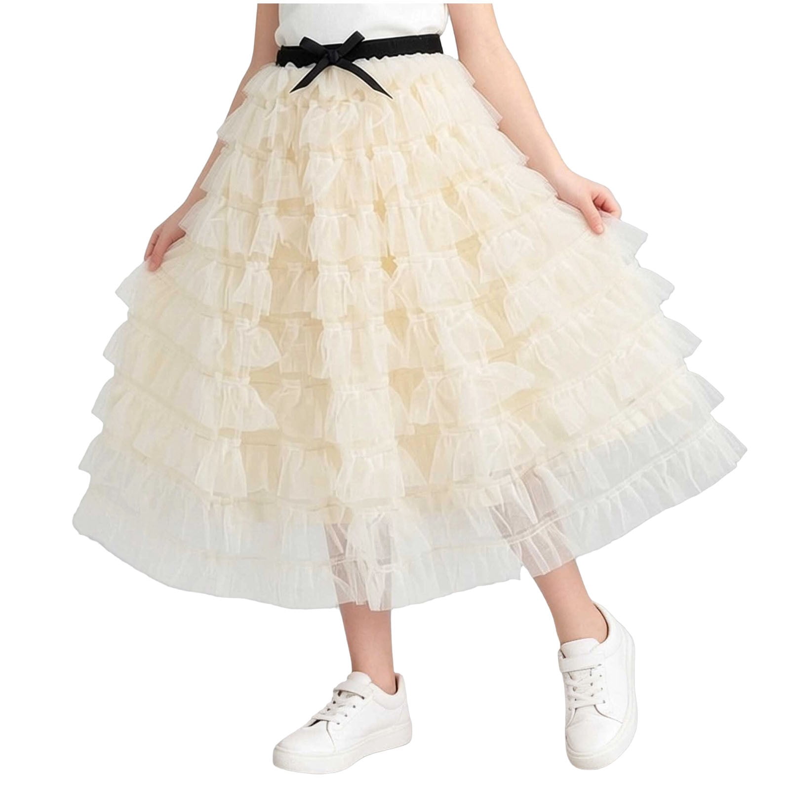 FRSASU Girl's Cute Floral Bow Tie Tulle Skirt Layered Mesh Skirt ...