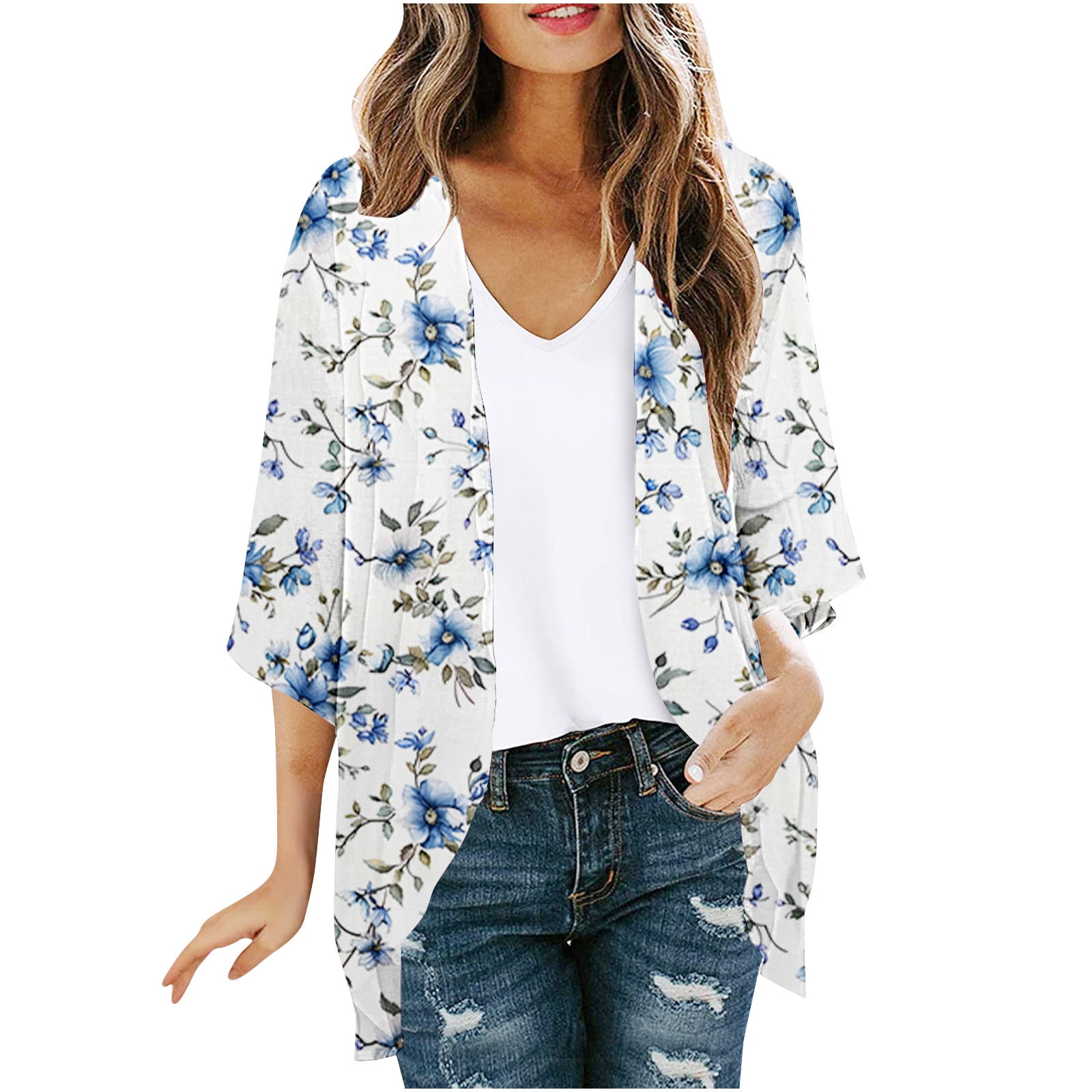 FRSASU Ladies' Cardigans Fashion Printed Spring and Summer 3/4 Sleeve ...