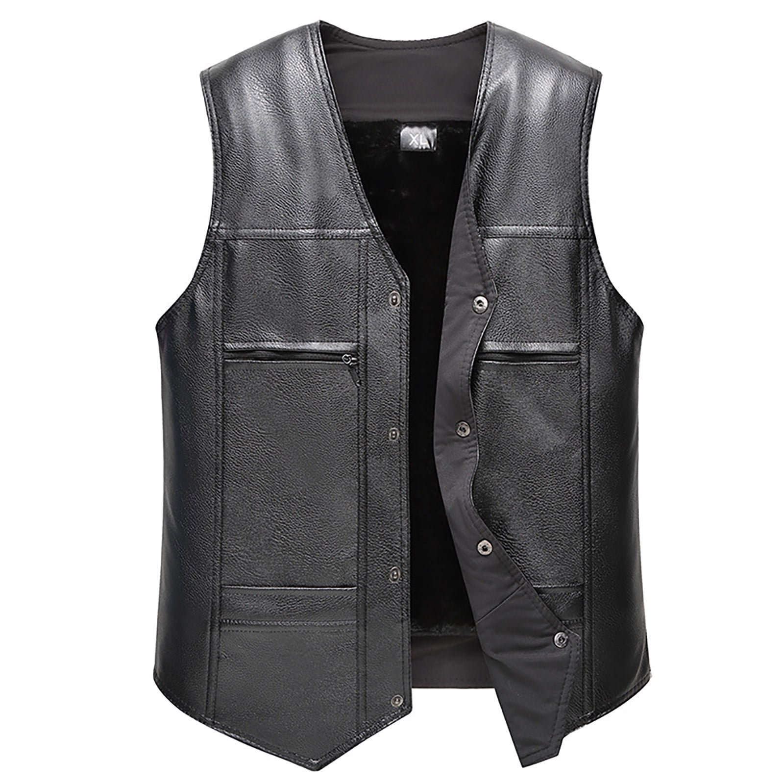 FRSASU Leather Motorcycle Vest for Men , PU Leather Vest with Wool ...