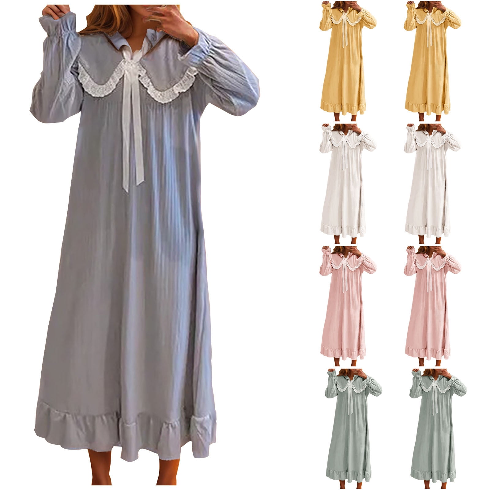 FRSASU Long Sleeve Nightgowns for Women Long Sleepshirts Night Gowns ...