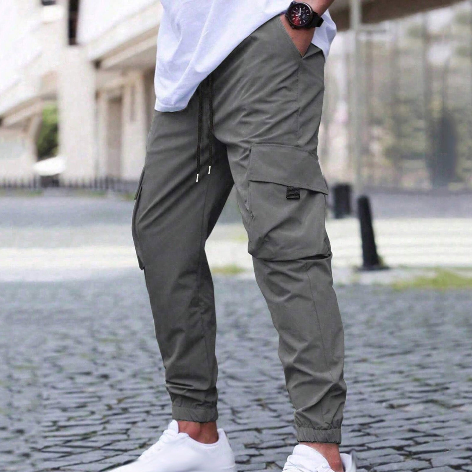 FRSASU Men Relaxed Fit Drawstring Elastic Waist Cargo Pants with ...
