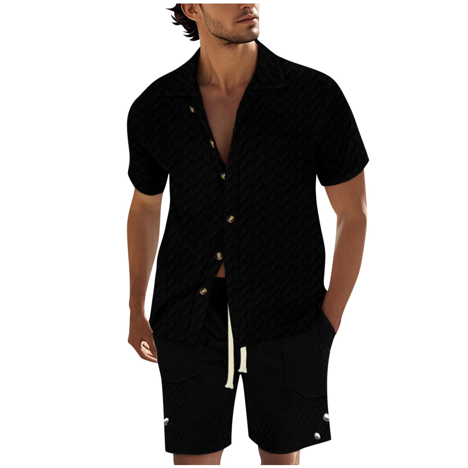 FRSASU Men's 2 Piece Outfits Short Sleeve Button up Shirts and Jacquard ...