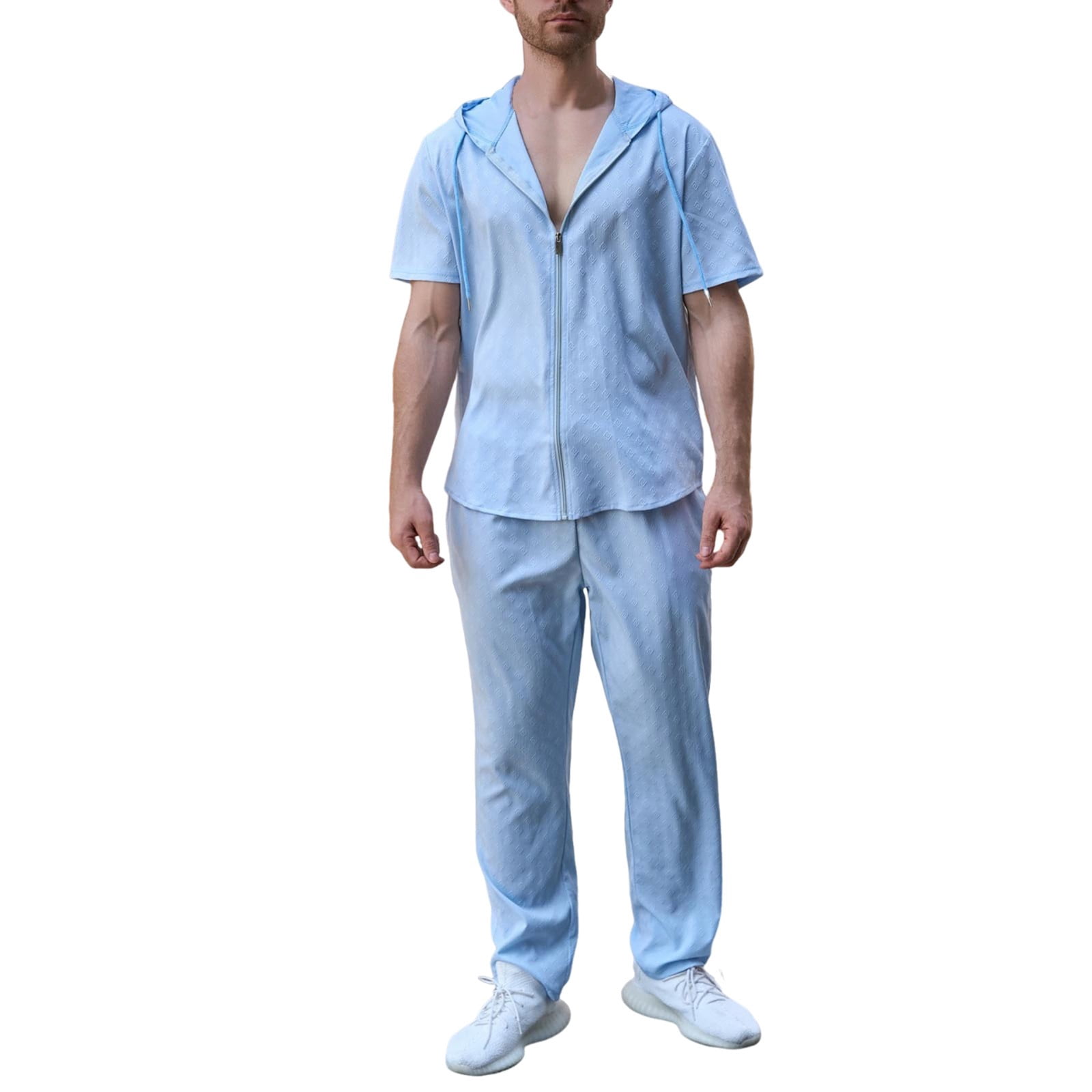 FRSASU Men's 2 Piece Outfits Short Sleeve Hooded Shirt and Beach Pants ...