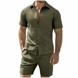 FRSASU Men's 2 Piece Twill Textured Outfits Summer Casual Button Down ...