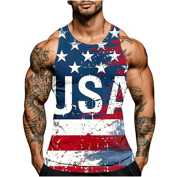 FRSASU Men's American Flag Graphics Tank Tops Workout Gym Bodybuilding ...