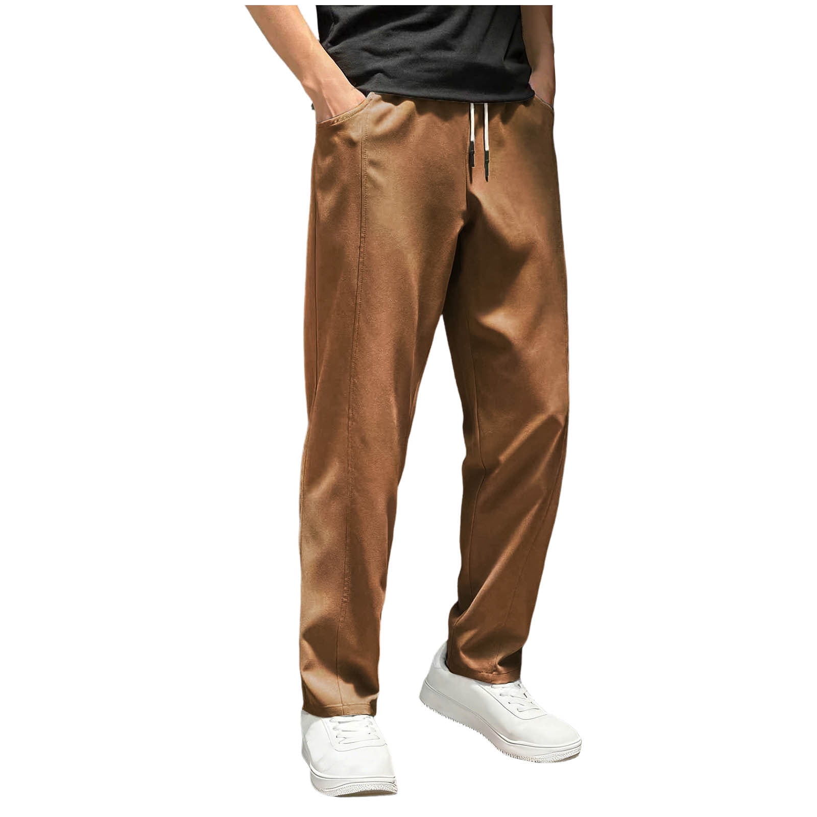 FRSASU Men's Casual Chino Pants Relaxed Fit Drawstring Elastic Waist ...