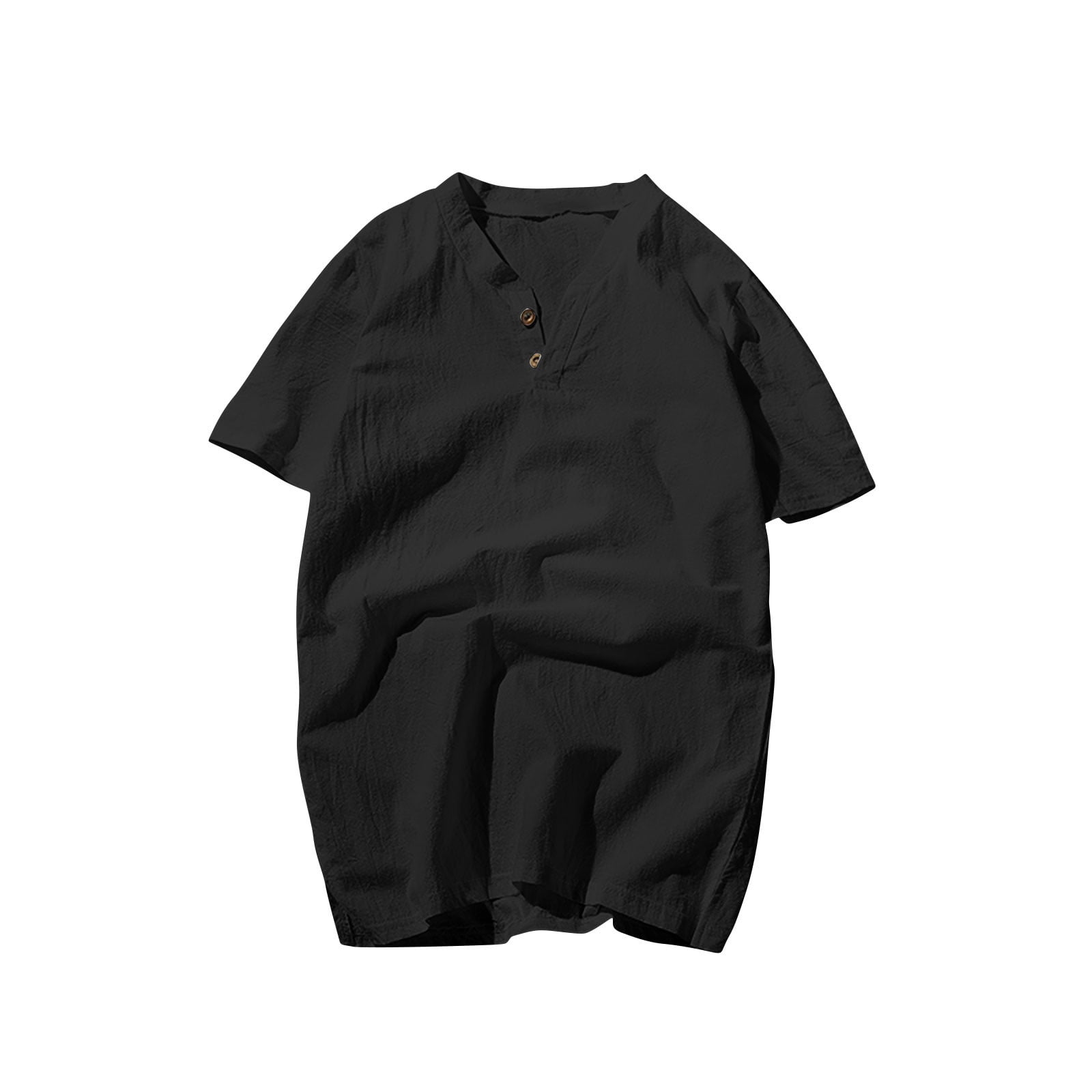 FRSASU Men's Casual Cotton and Linen Henley Shirt Short Sleeve Band ...