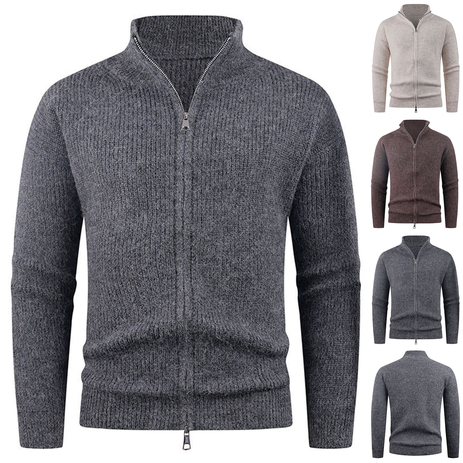 FRSASU Men's Classic Cardigan Sweaters Mock Neck Stand Collar Slim Fit ...