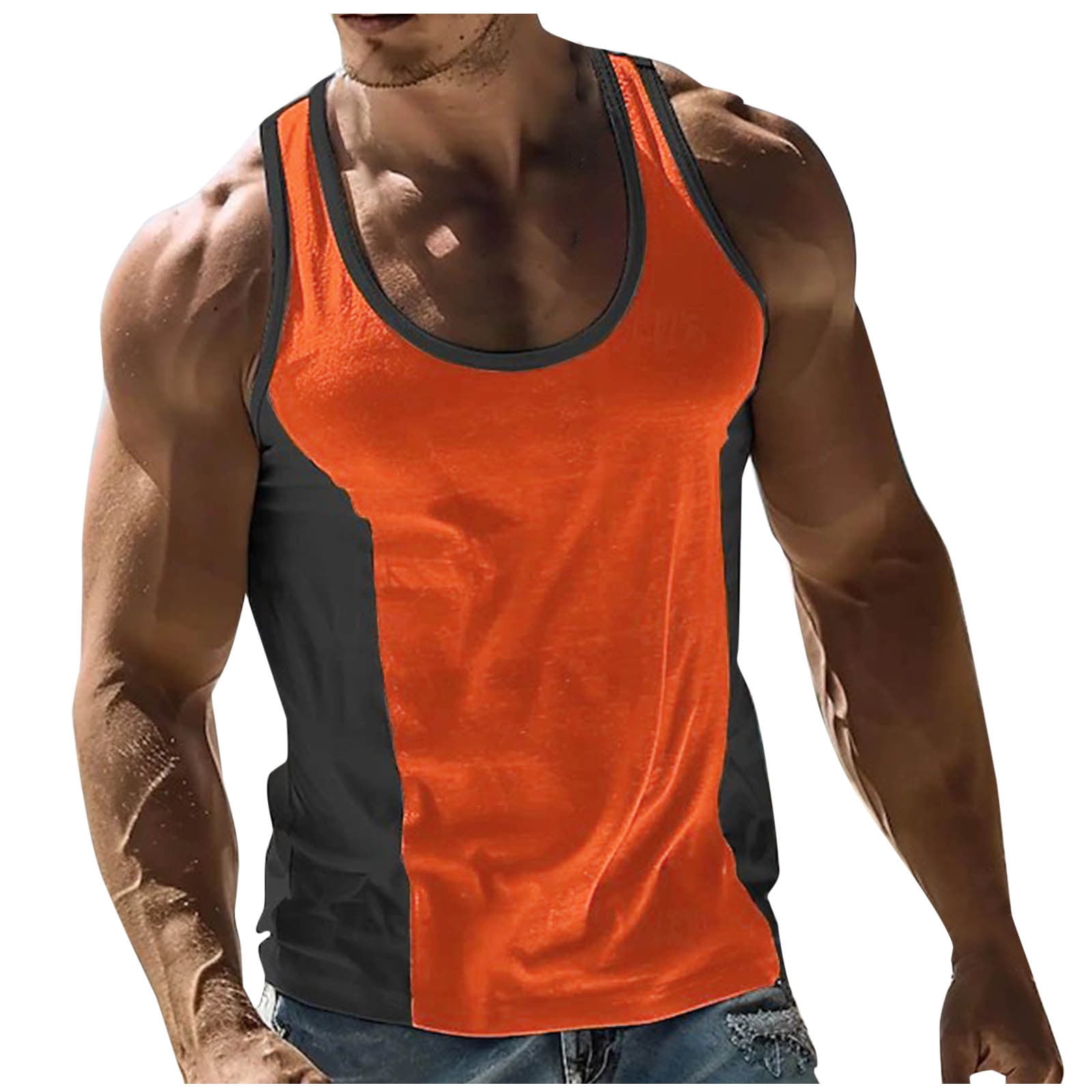 FRSASU Men's Color Block Crew Neck Sleeveless Regular Fitted Basic ...