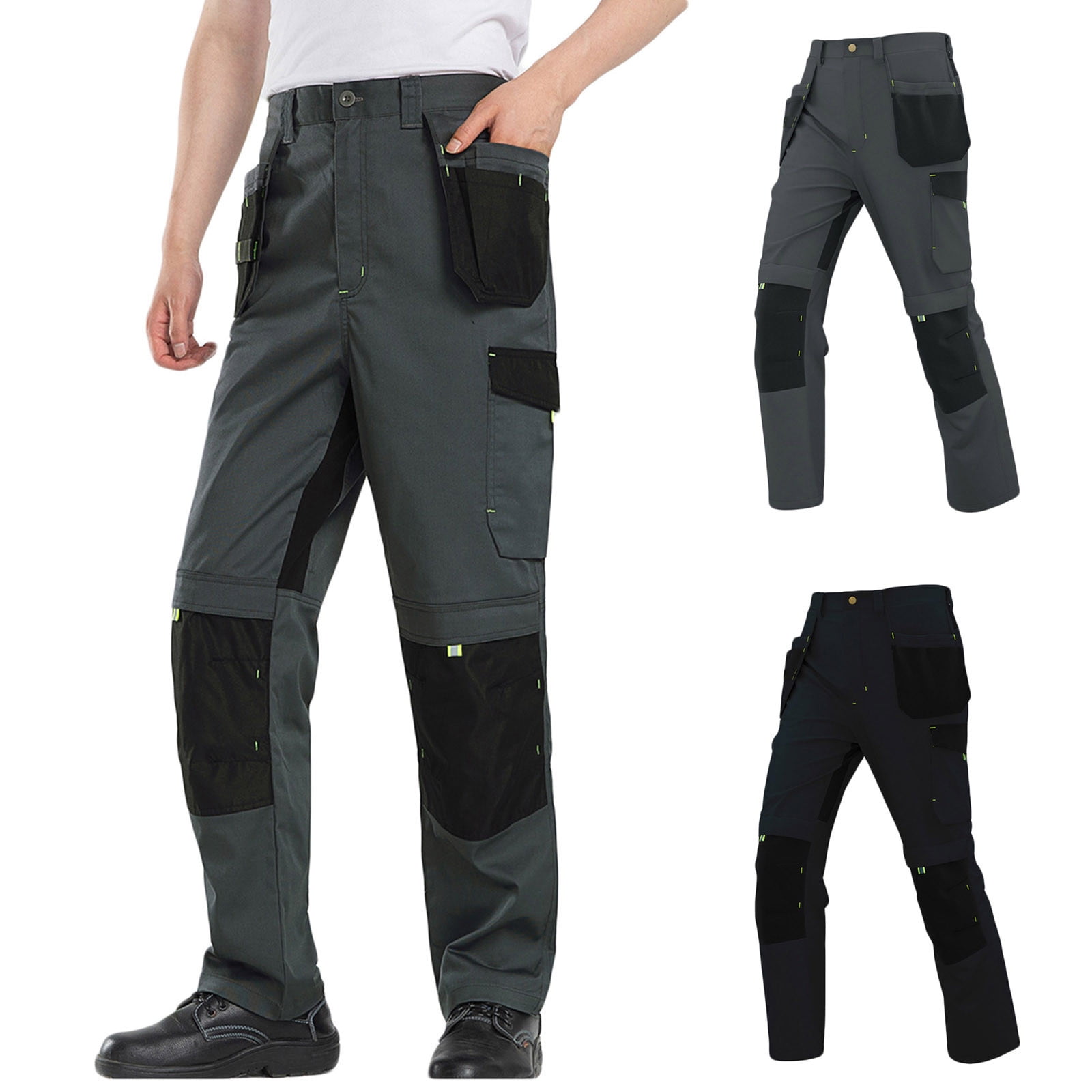 FRSASU Men's Color Blocked Wear-Resistant Pants with Multiple Pockets ...