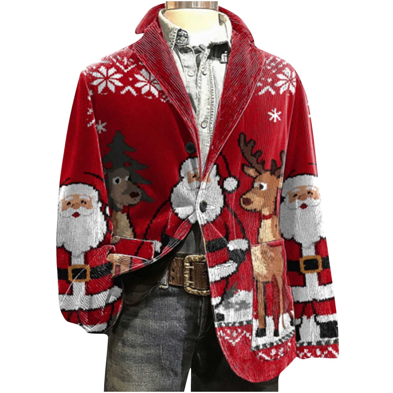 FRSASU Men's Corduroy Christmas Blazer Christmas Santa Claus Reindeer ...