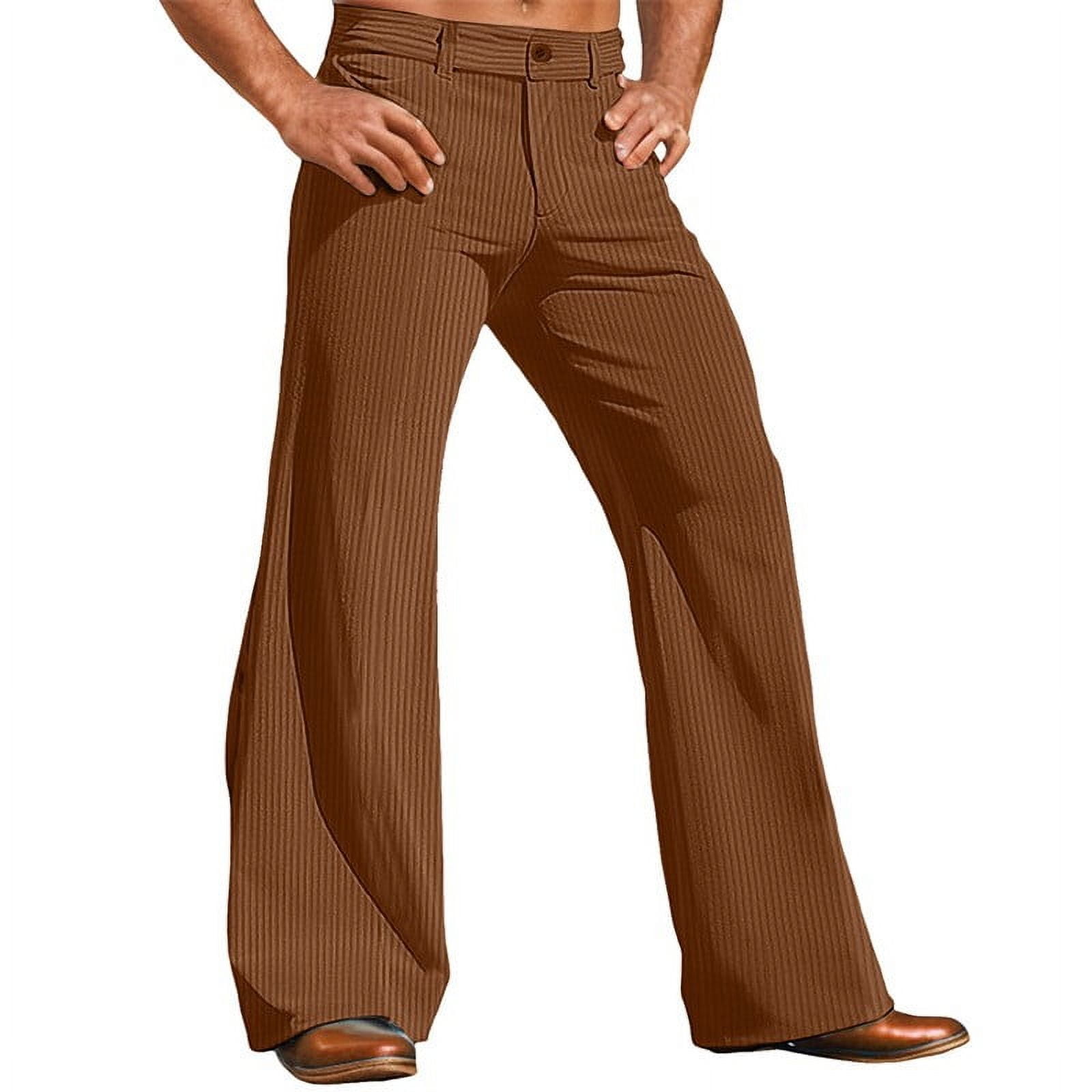 FRSASU Men's Corduroy Vintage Bell Bottom Pants Disco Stretchy Flared ...