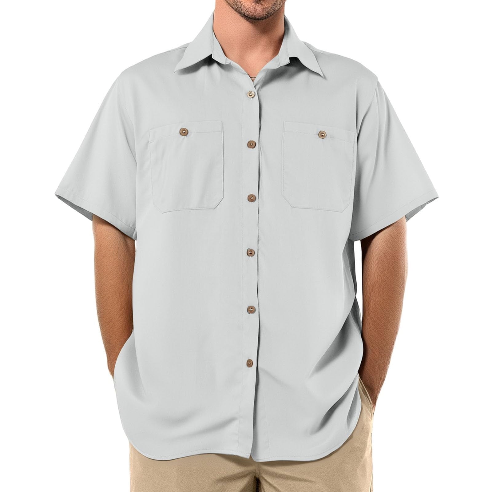 FRSASU Men's Cotton Short Sleeve Dress Shirts Stretch Stain Shield ...