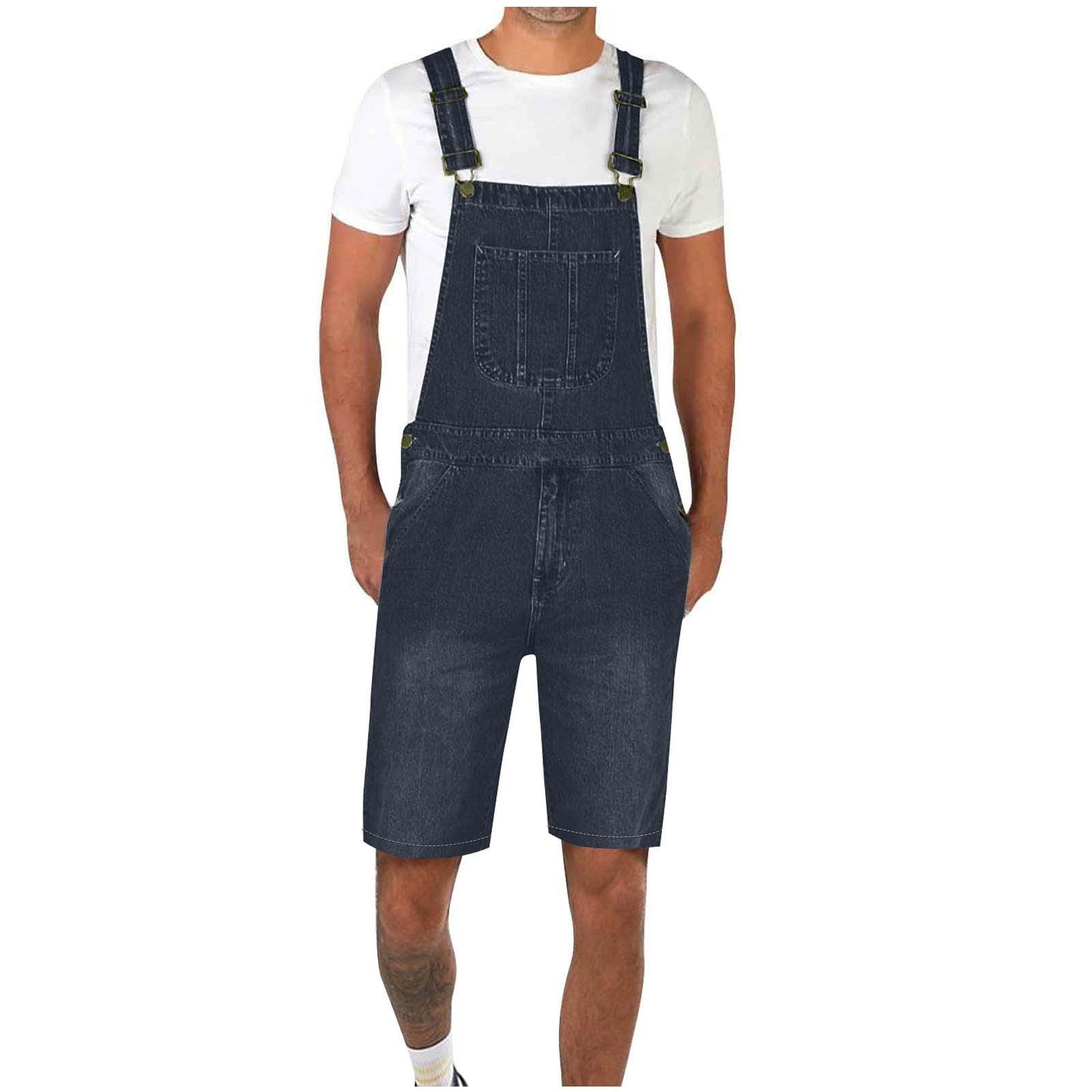 FRSASU Men's Denim Overalls Jean Shorts Bib Coveralls Casual Loose Fit ...