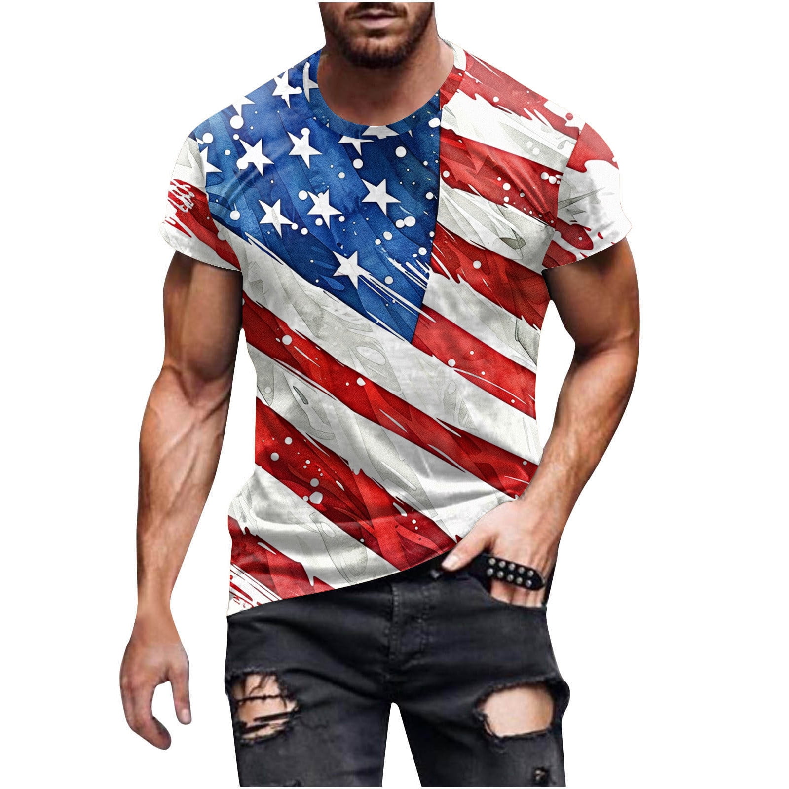 FRSASU Men's Graphic T-Shirts USA Flag Cotton Short Sleeve American ...