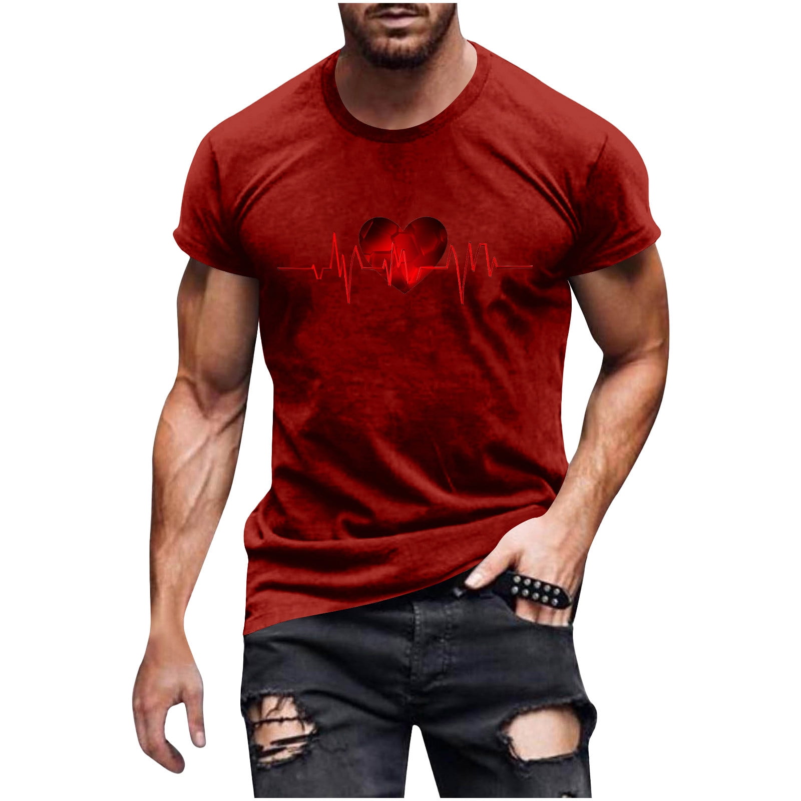 FRSASU Men's Heart Graphic Tee Shirt Short Sleeve Crew Neck Cool Baggy ...