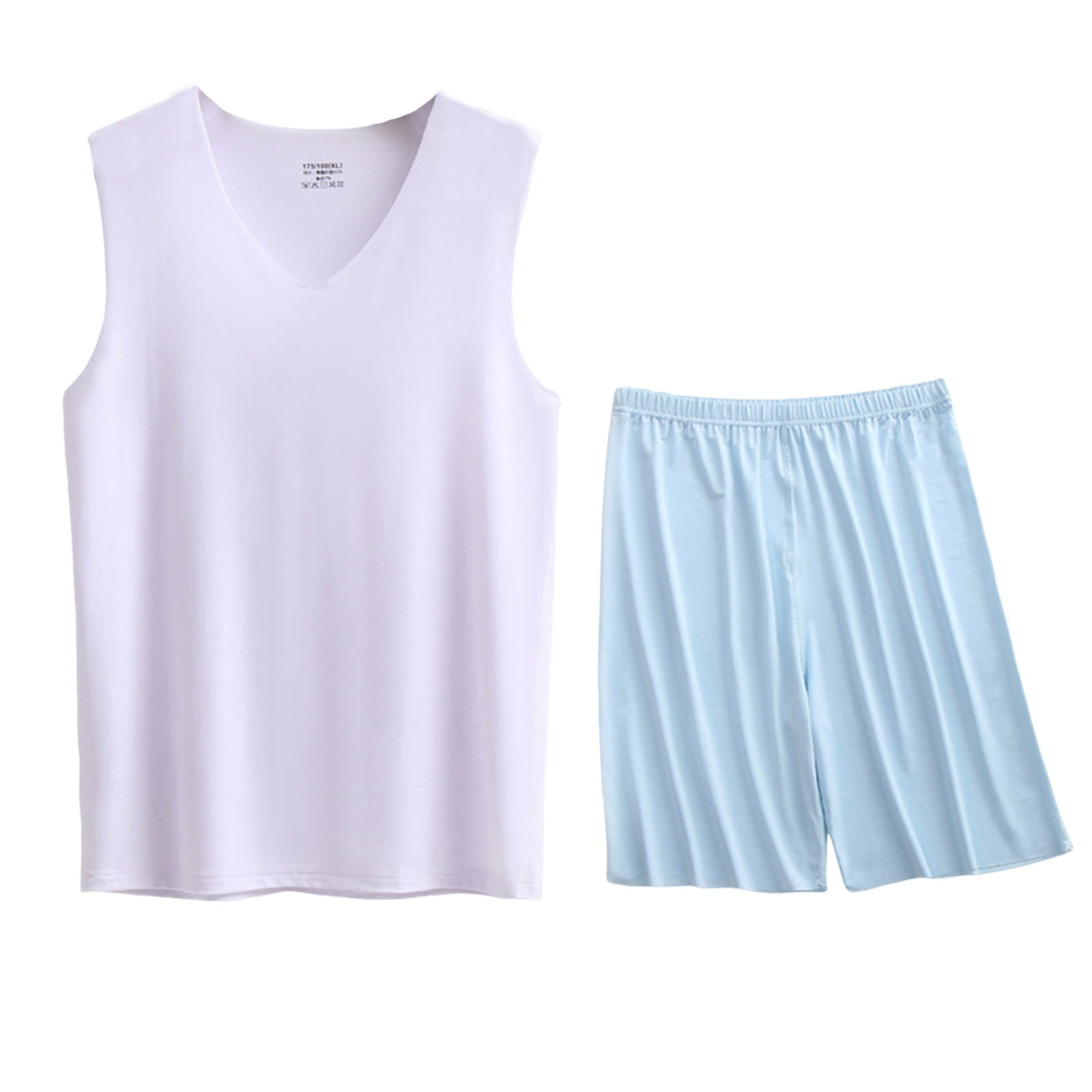 FRSASU Men's Ice Silk Oversized 2 Pieces Set Elastic Waist Shorts ...