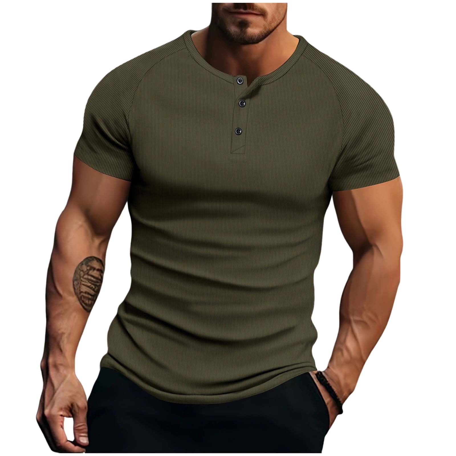 FRSASU Men's Knit Shirts Short Sleeve Texture Henley Shirts Knitted T ...