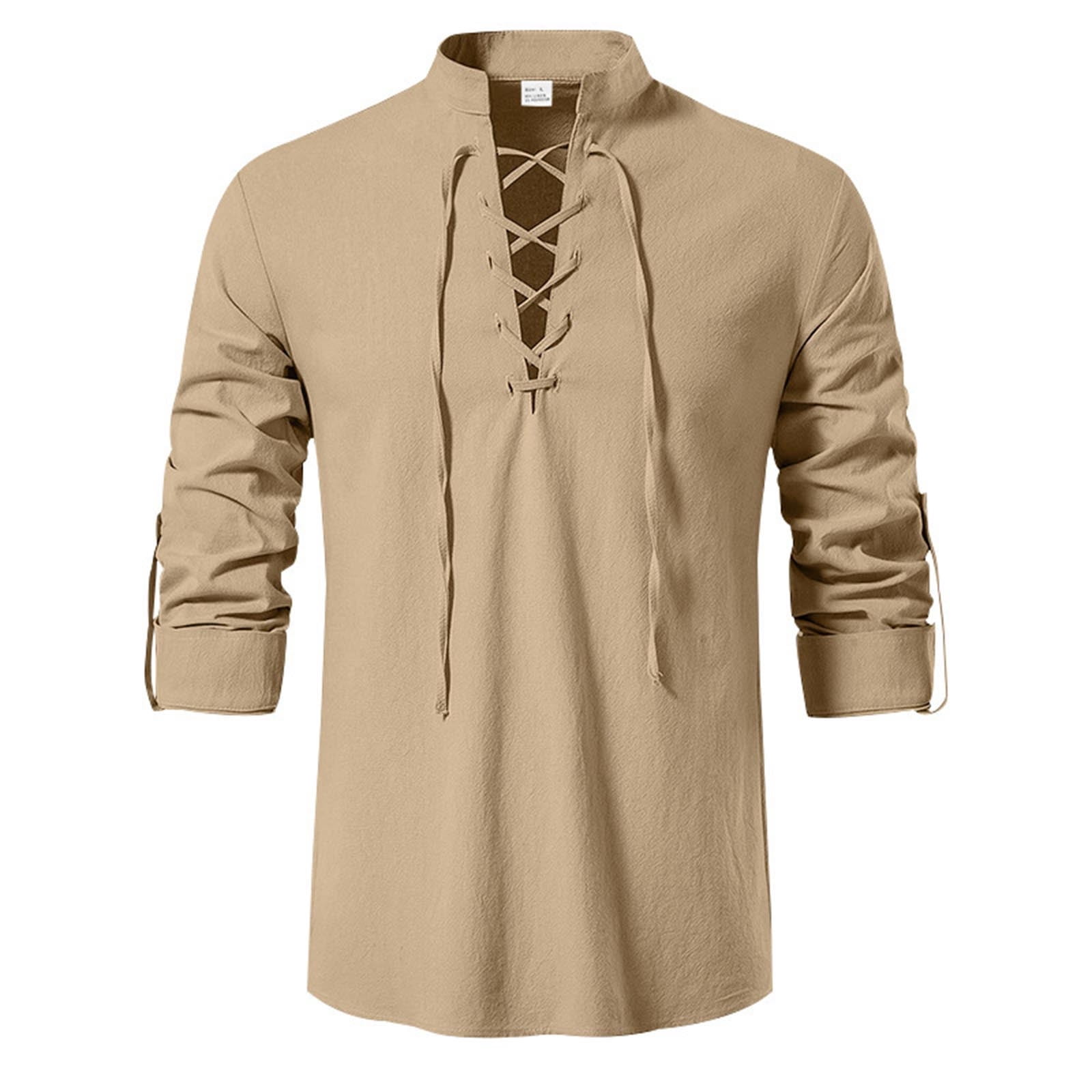FRSASU Men's Long Sleeve Linen Shirts Retro Style Lace up for Medieval ...