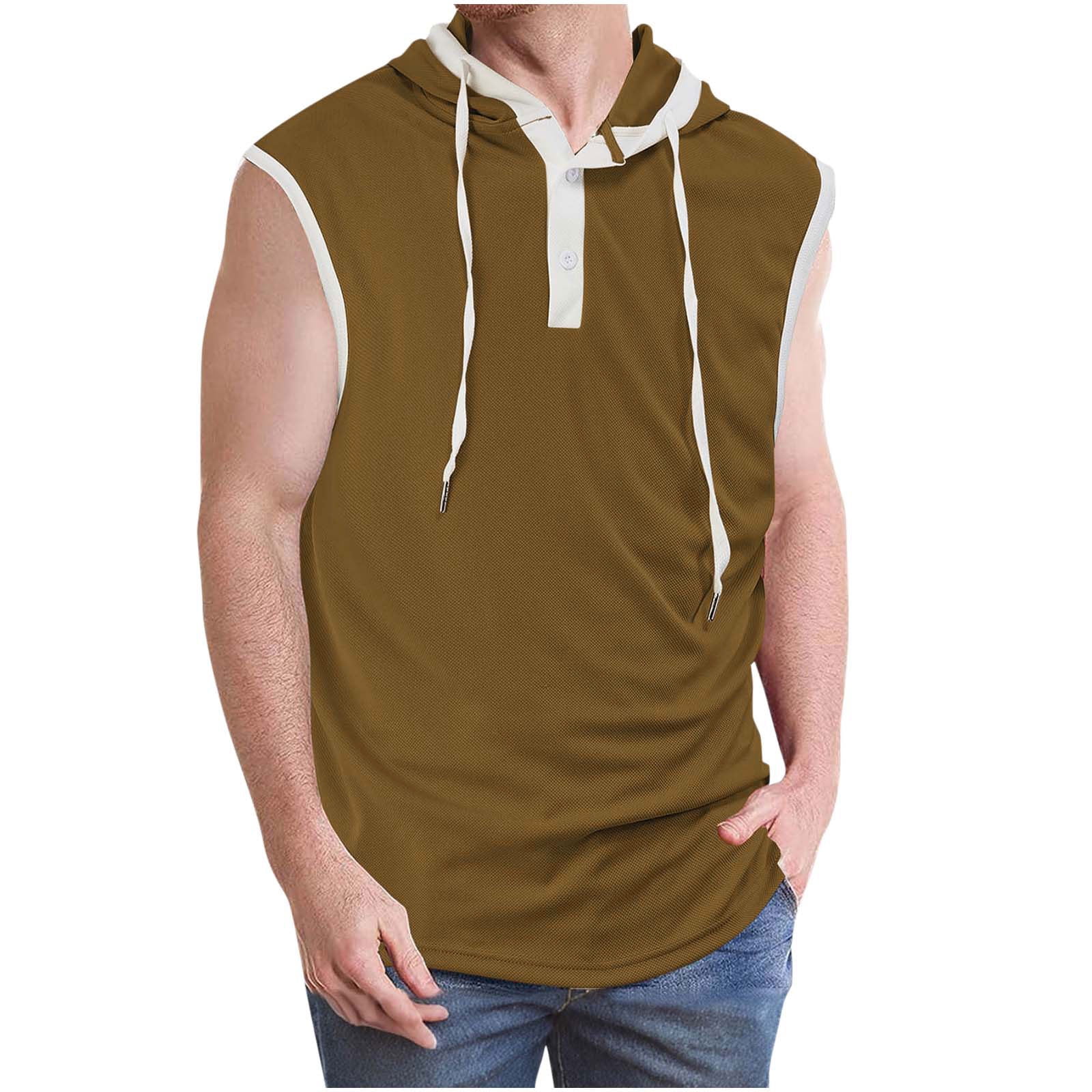 FRSASU Men's Mesh Henley Hooded Tank Tops Workout Gym Training Hoodies ...