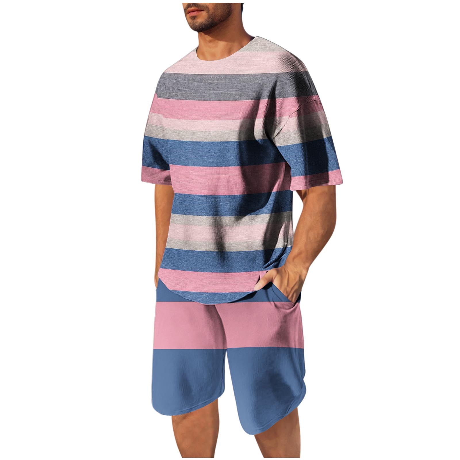FRSASU Men's Mesh Tracksuits Color Block Striped Print Short Sleeve ...