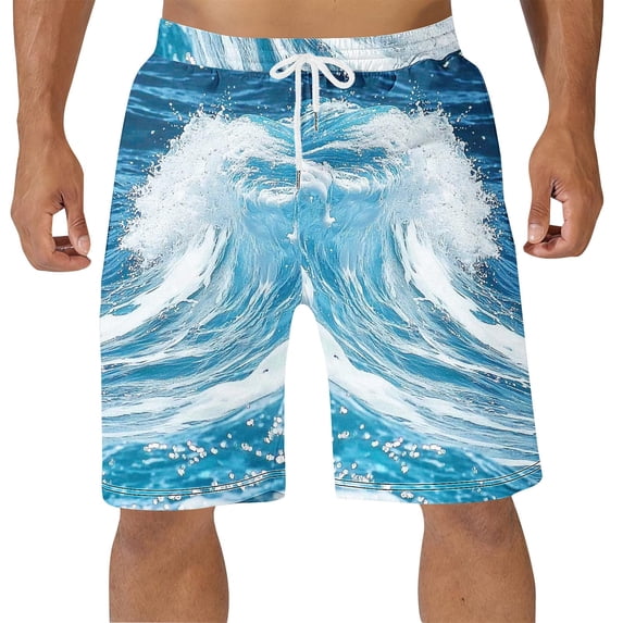 FRSASU Men's Ocean Waves Shorts Casual Pants Mid Waist Hawaiian Outdoor ...