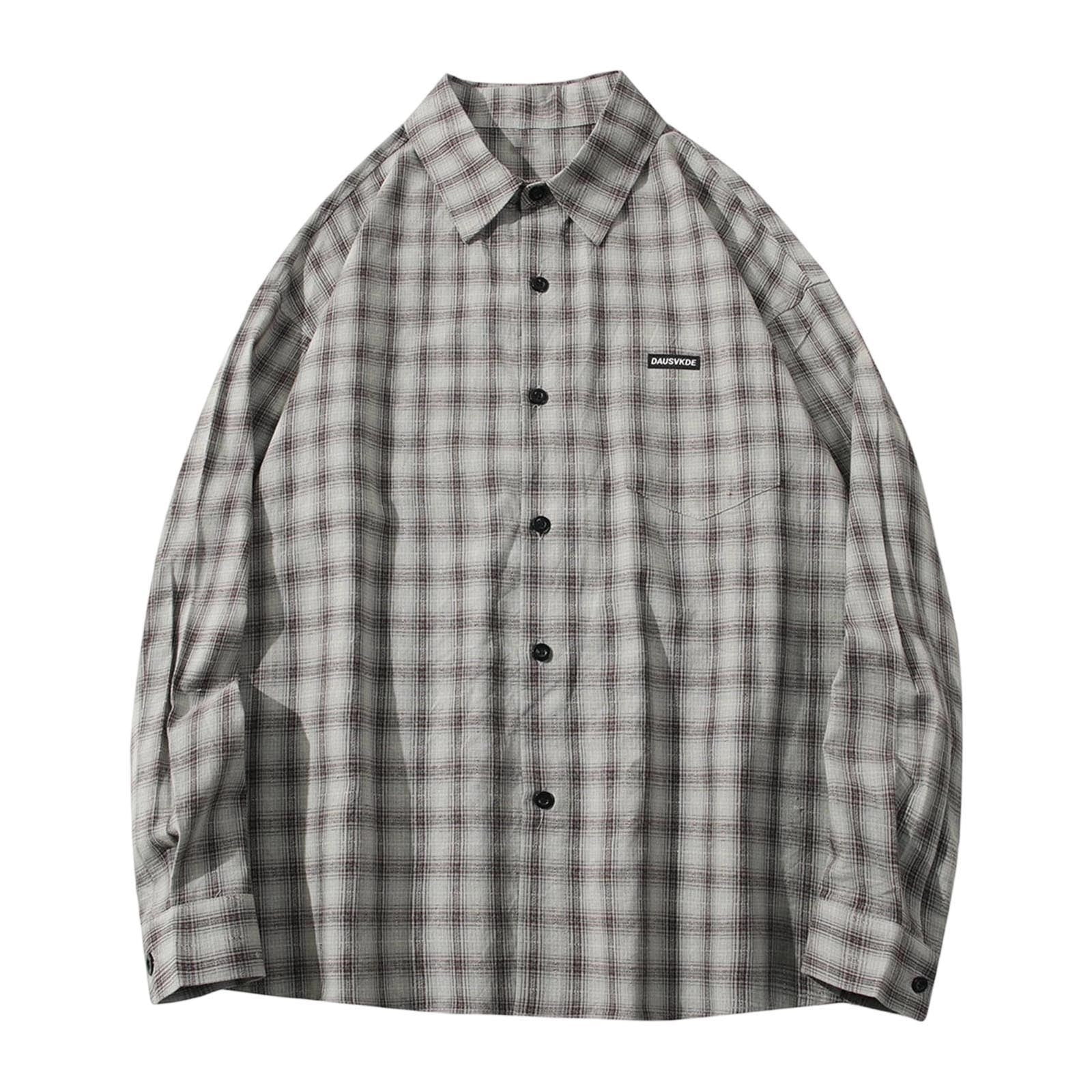 FRSASU Men's Plaid Shirt Button Checkered Long Sleeved Shirt Casual and ...