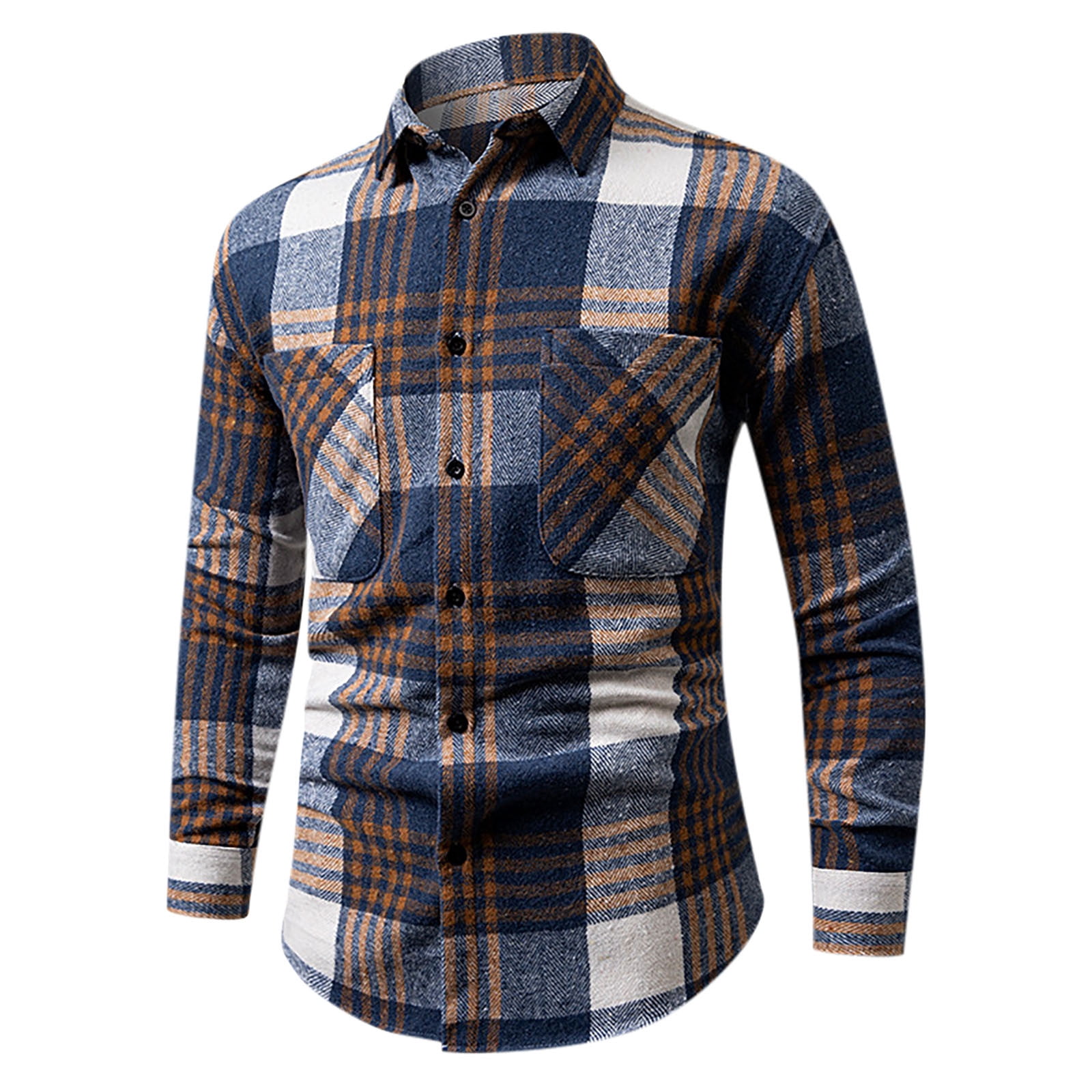 FRSASU Men's Plaid Shirt Printed Leisure formal Lapel Long Sleeve ...
