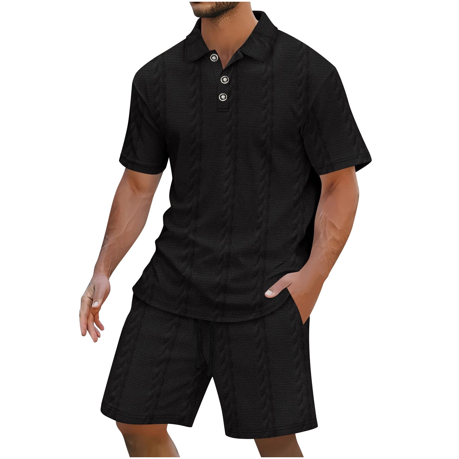 FRSASU Men's Polo Shirt and Shorts Set Soild Color Jacquard Knit ...