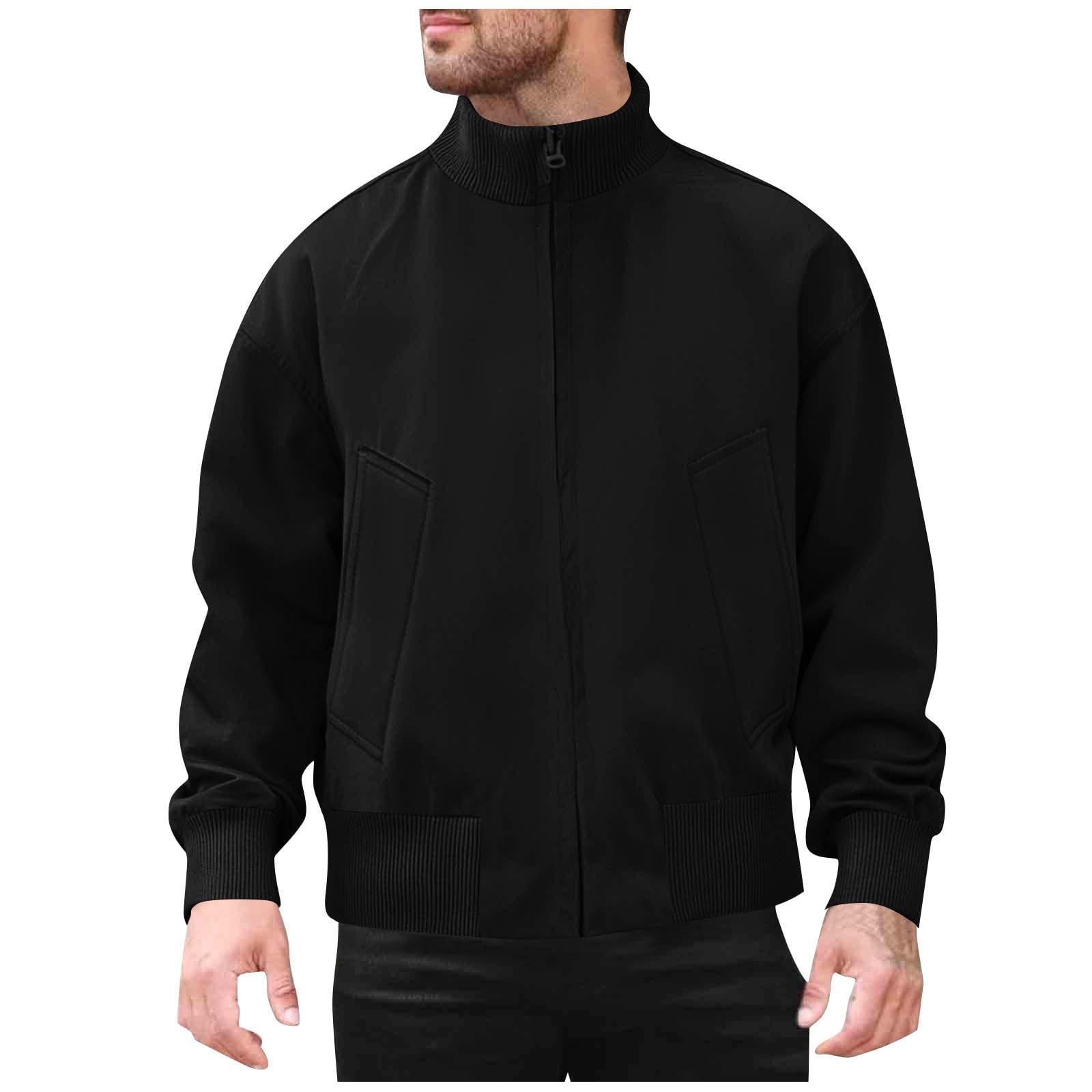 FRSASU Men's Solid Color Pocket Zipper Fashion Baseball Jacket Simple ...