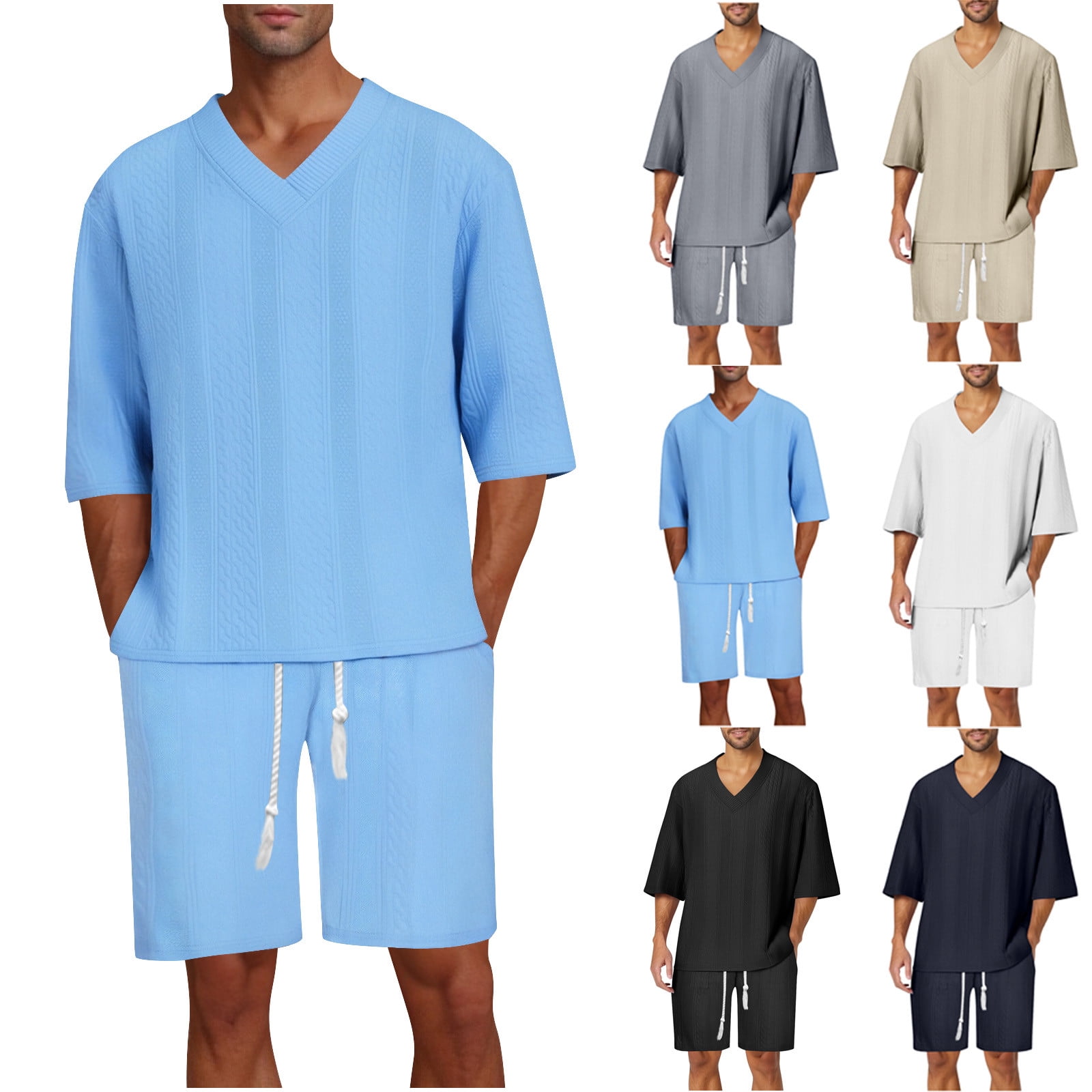 FRSASU Men’s Summer Beach 2-Piece Set – Jacquard Knit Checkerboard ...