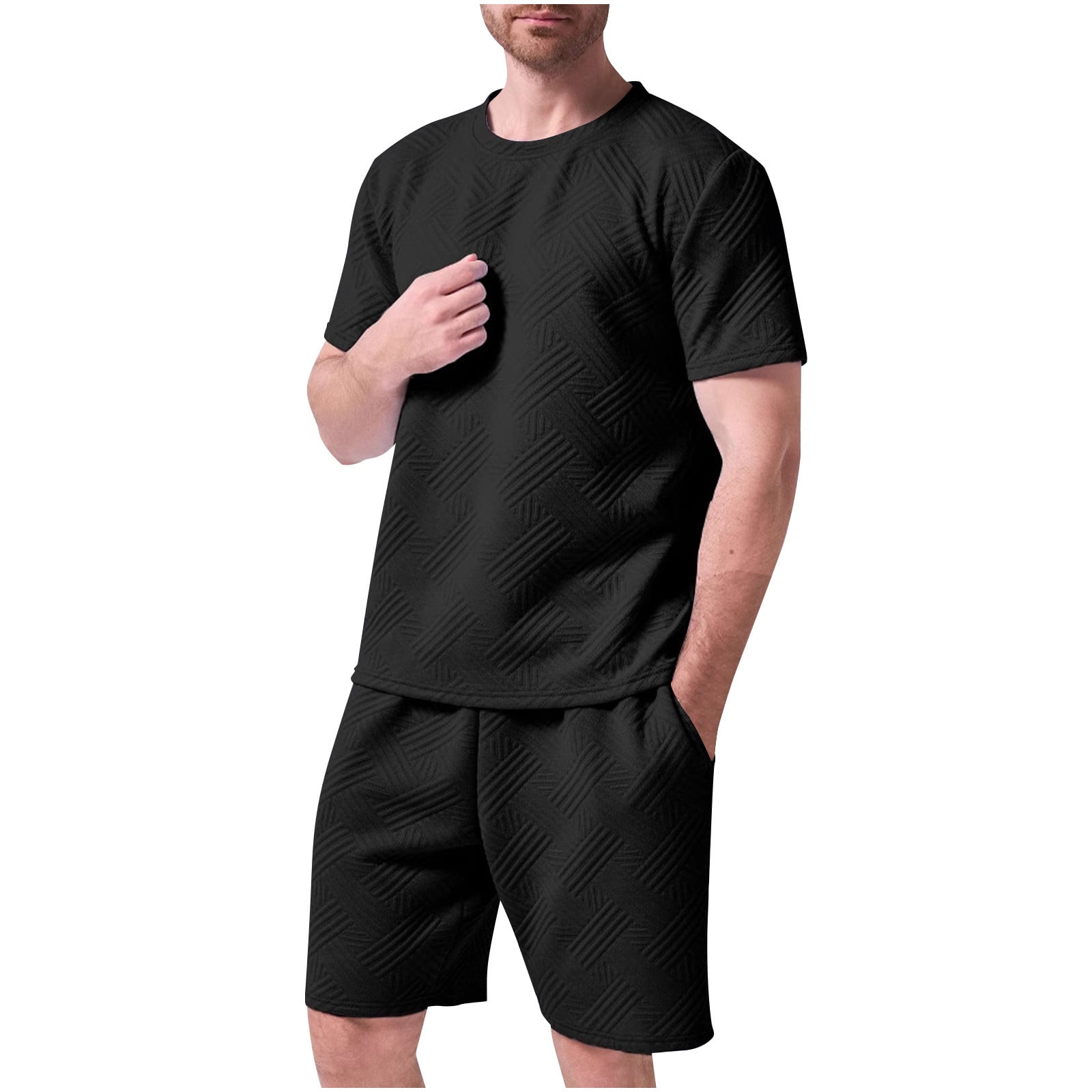 FRSASU Men's Summer Beach Outfits 2 Piece Vintage Short Sleeve T Shirts ...