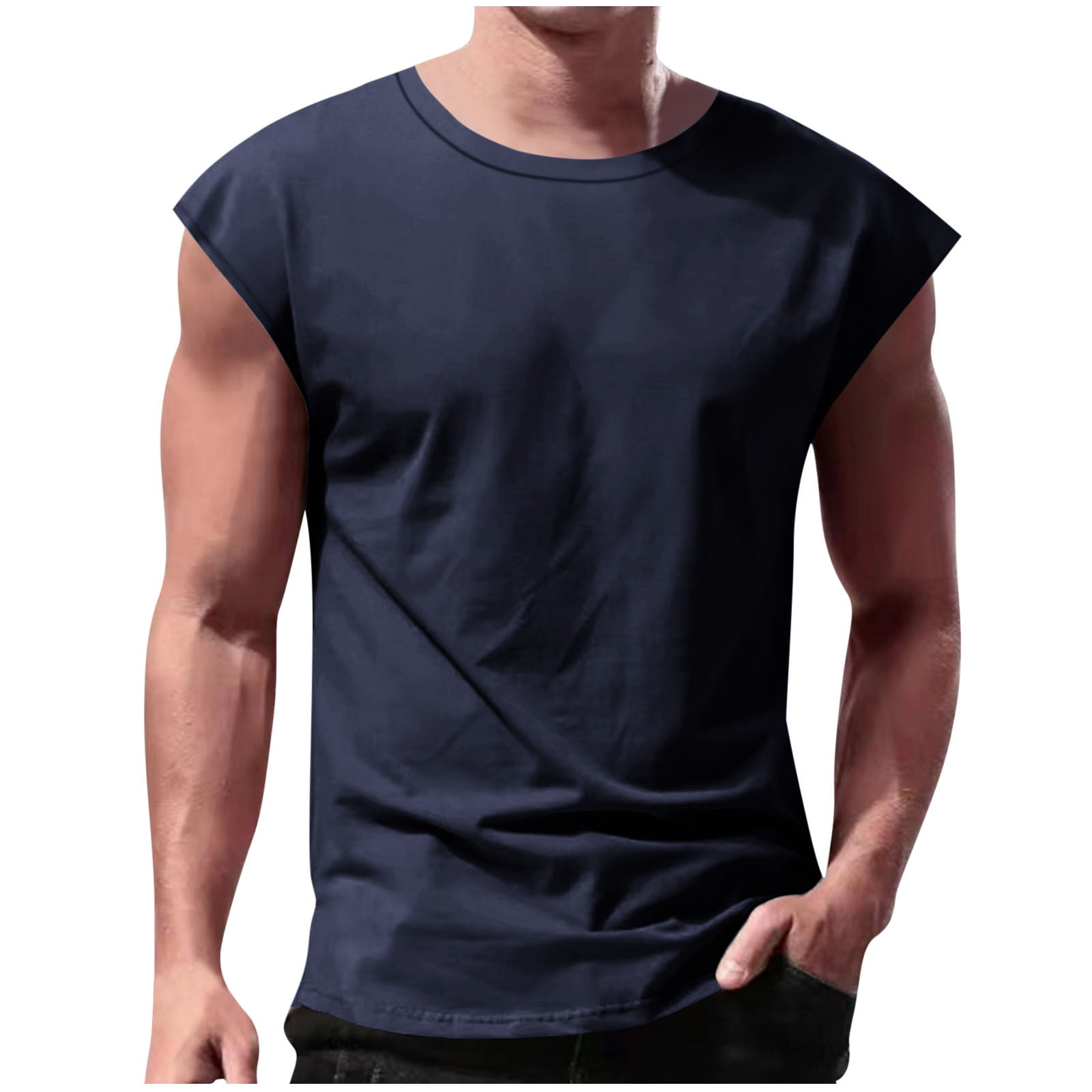 FRSASU Men's Tank Top Cotton Muscle Workout Gym Cut off Shirts Moisture ...