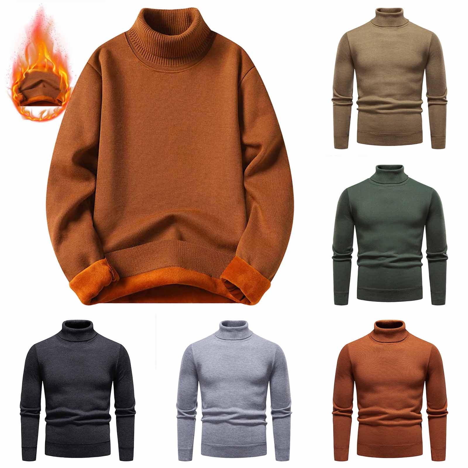FRSASU Men's Turtleneck Tops Fleece Lined Pullover thermal Long Sleeve ...