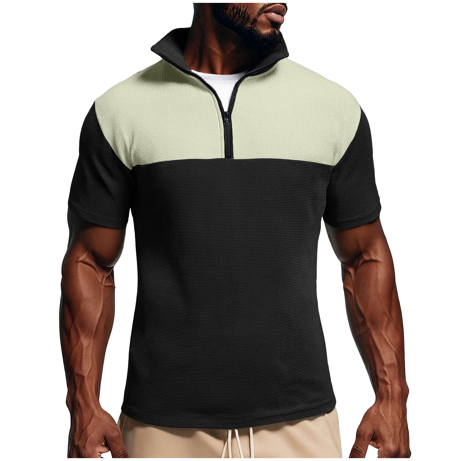 FRSASU Men's Waffle T-Shirt Short Sleeve 1/4 Zip Traditional Vintage ...