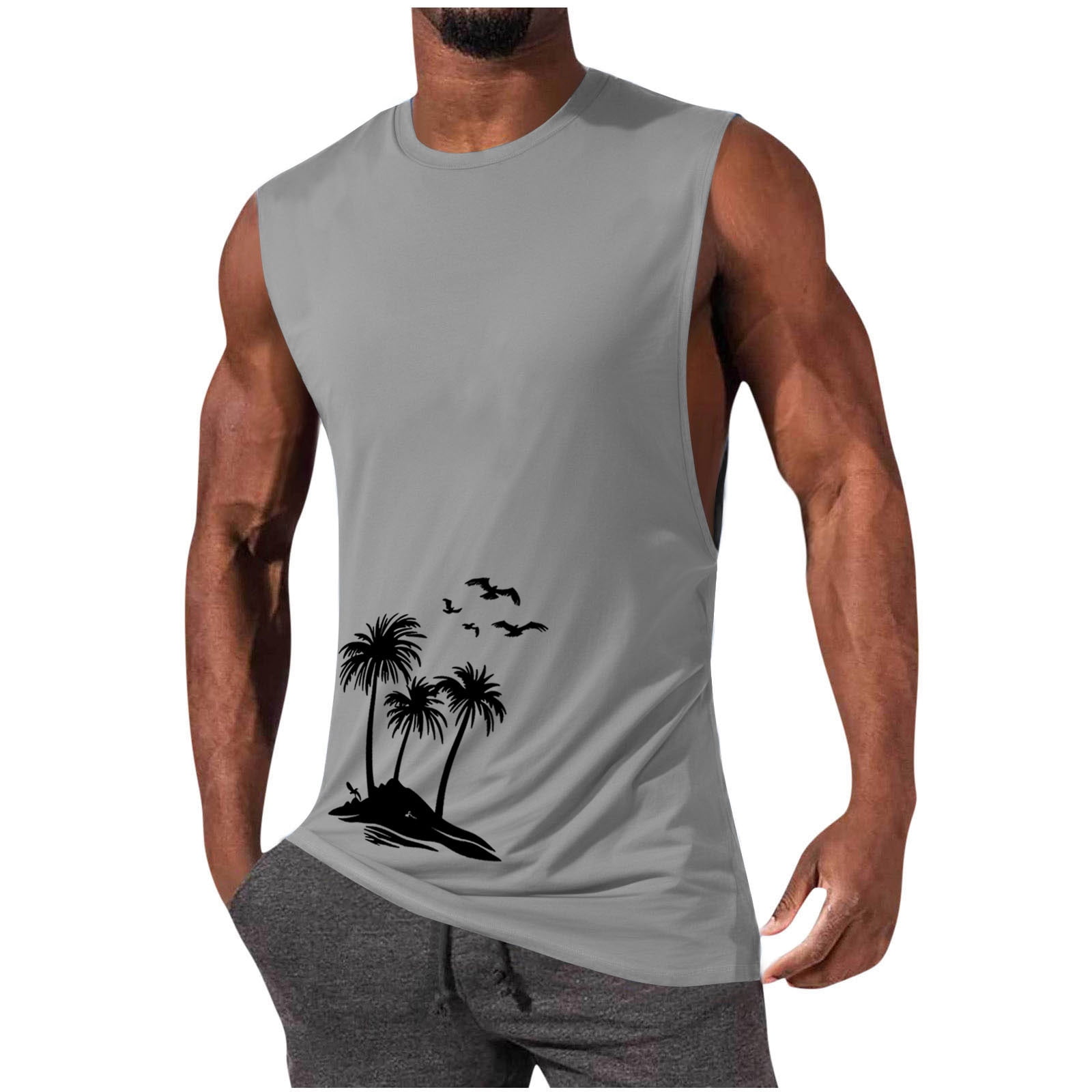 FRSASU Mens Cotton Sleeveless Tank Tops UPF 50+ Quick Dry Workout Gym ...