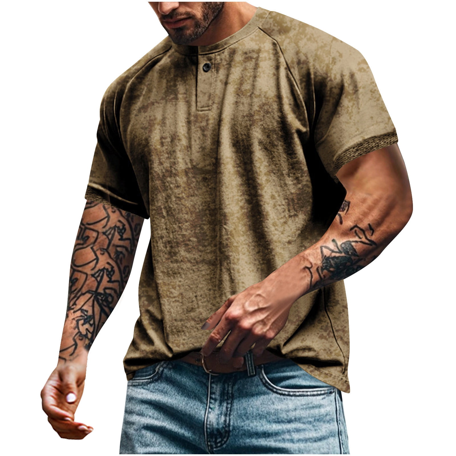 FRSASU Mens Distressed Henley Shirts Retro Short Sleeve Tee Shirts ...