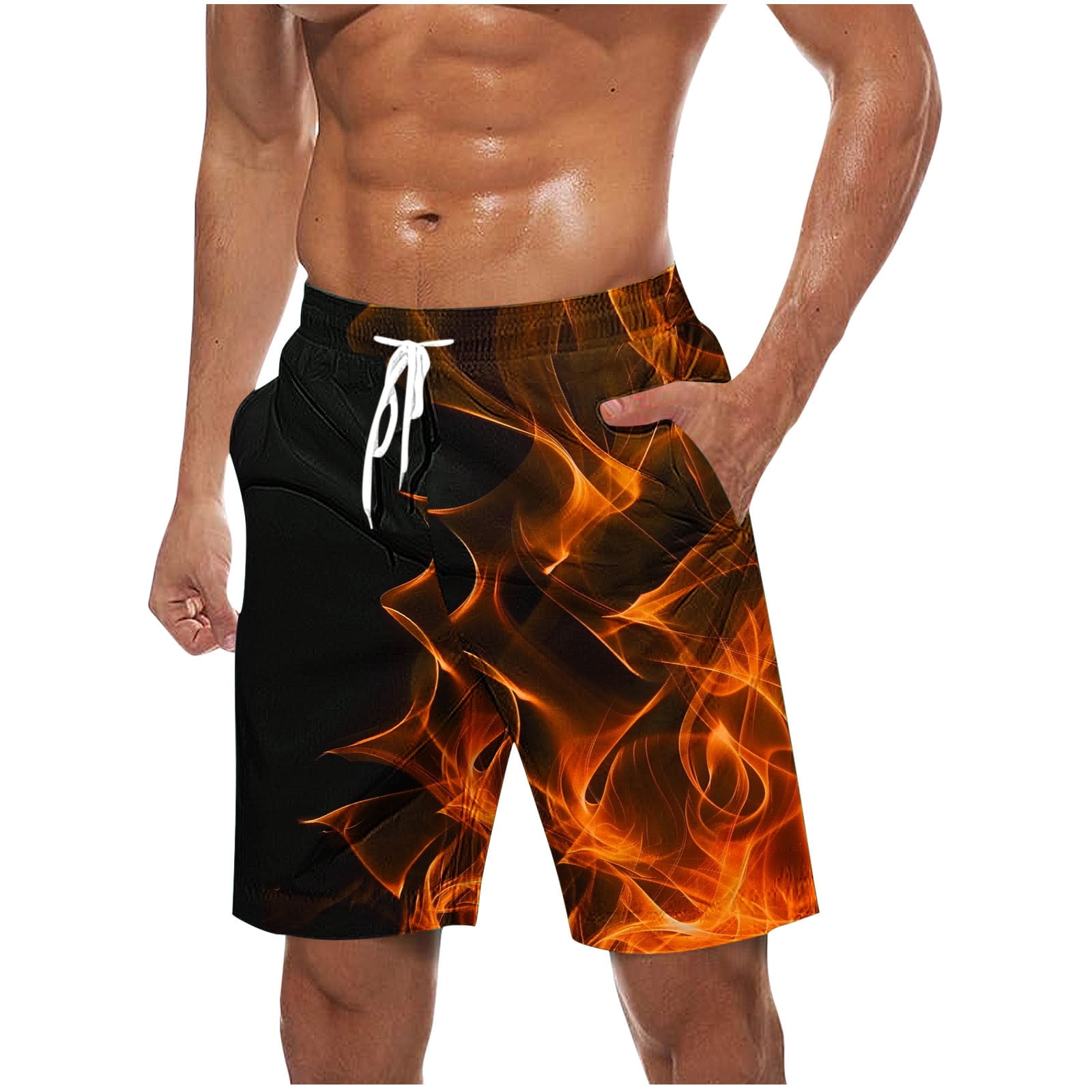 FRSASU Mens Flame Graphic Basketball Shorts Drawstring Running Workout ...