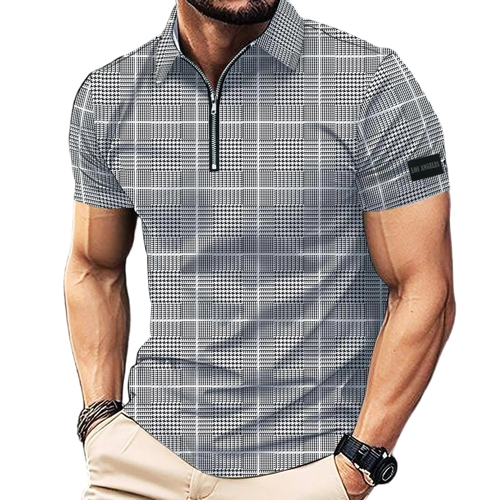 FRSASU Mens Golf Shirt Moisture Wicking Quick-Dry Plaid Print ...