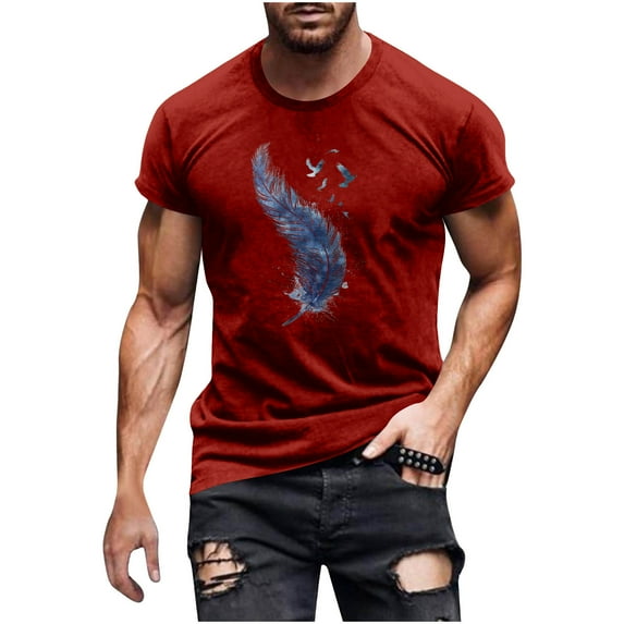 FRSASU Mens Graphic Tees Vintage T-Shirts Oversized Feather Print ...