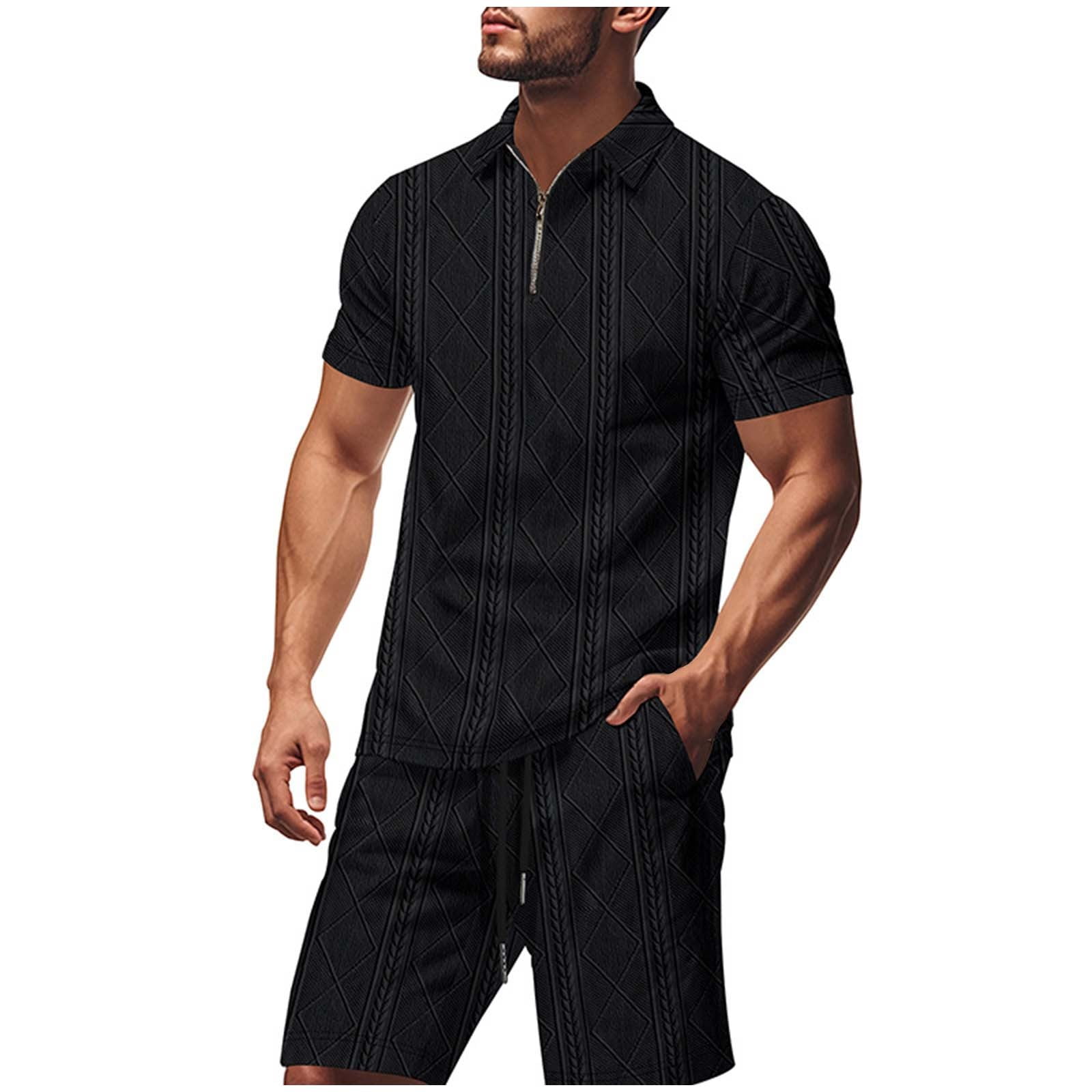 FRSASU Mens Short Sets 2 Piece Outfits Summer Fashion Quarter Zip Polo ...