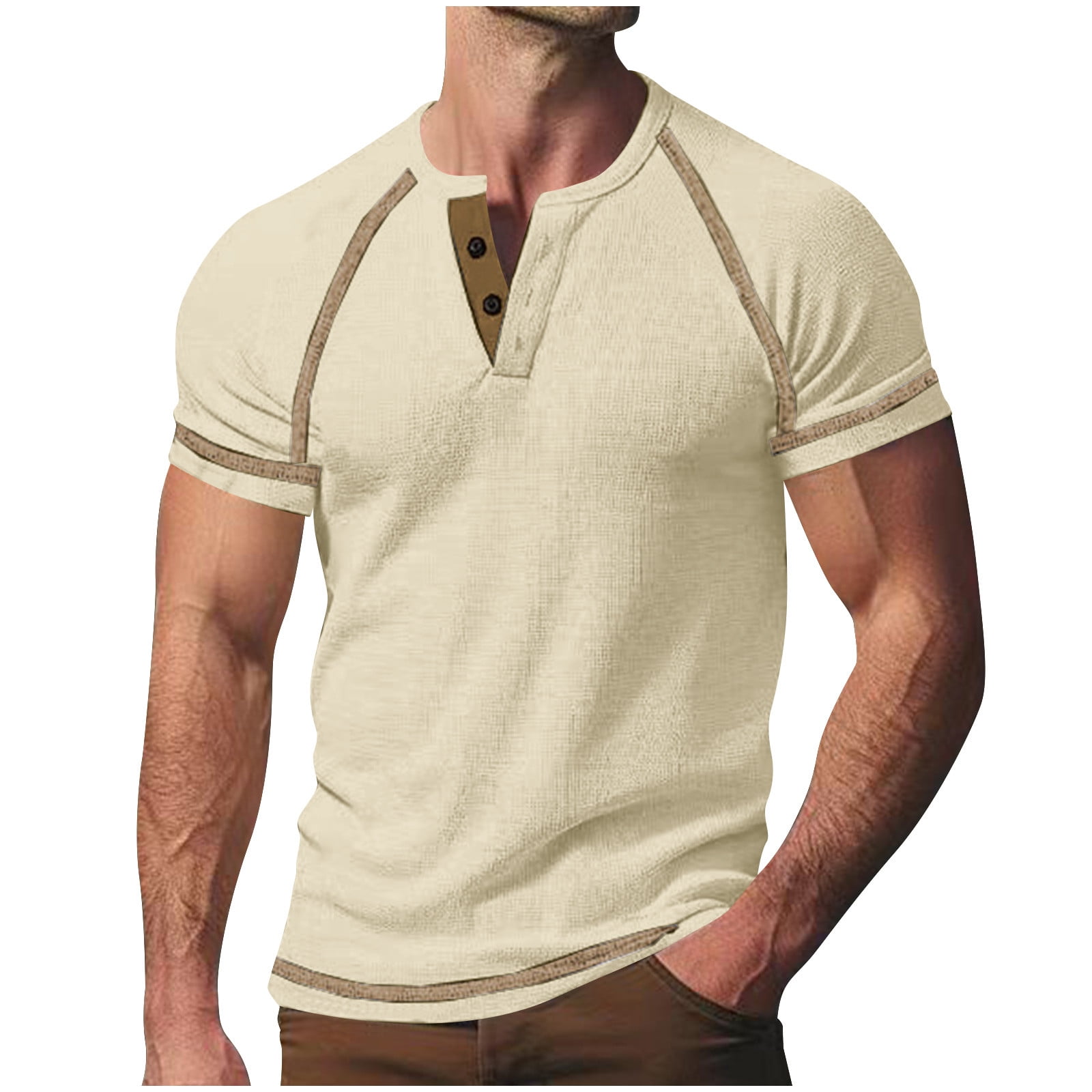 FRSASU Mens Short Sleeve Henley T Shirt Summer Muscle Slim Fitted ...