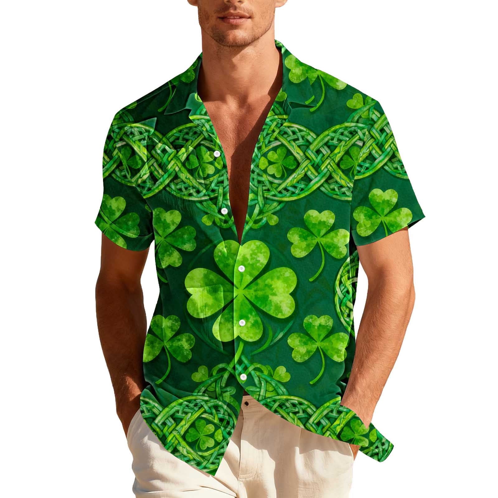 FRSASU Mens St Patricks Day Shirts Short Sleeve Clover Button Down ...