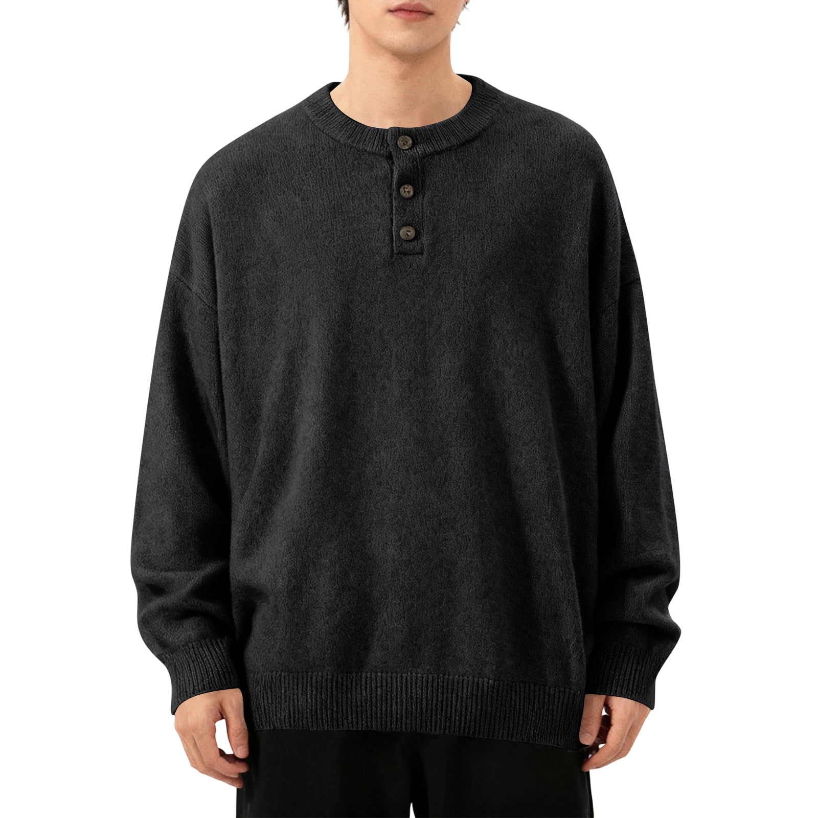 FRSASU Mens Sweaters Casual Henley Knit Sweater Waffle Textured Soft ...