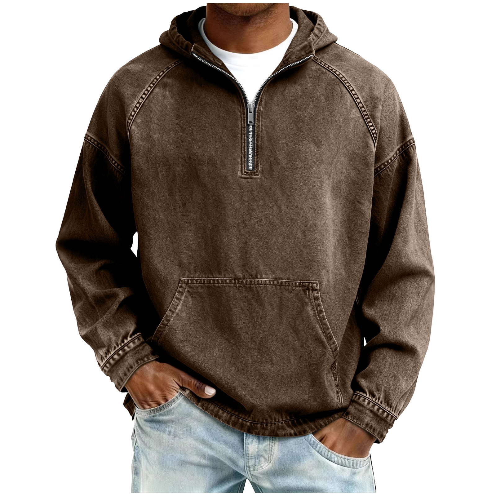 FRSASU Mens Sweatshirt Long Sleeve Denim Rugged Zip Hoodie Streetwear ...