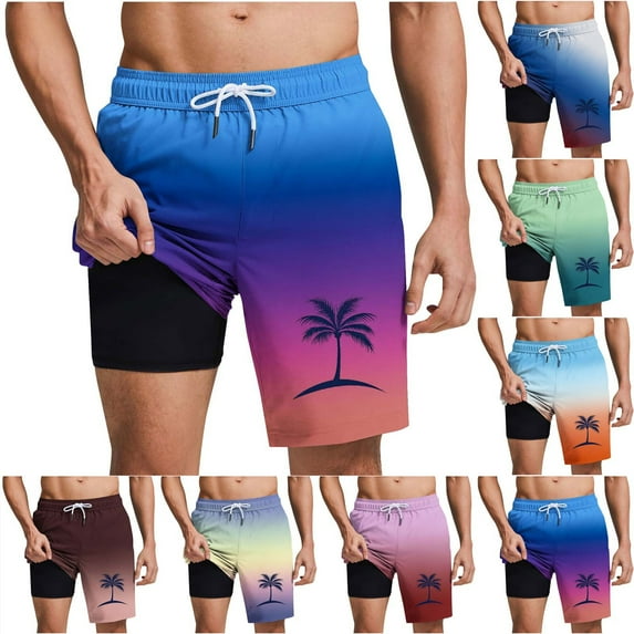 FRSASU Mens Swim Trunks with Compression Liner 2 in 1 Board Shorts 9 ...