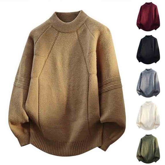 FRSASU Mens Vintage Jacquard Oversized Sweaters Crewneck Mockneck Knit ...