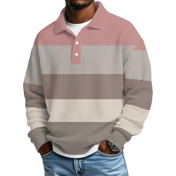 FRSASU Mens Waffle Golf Polo Shirts Striped Cotton Button Color Block ...