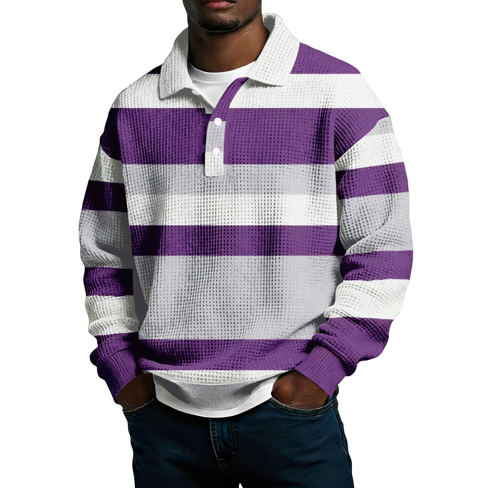 FRSASU Mens Waffle Knited Polo Shirts Striped Dressy thermal Basic ...